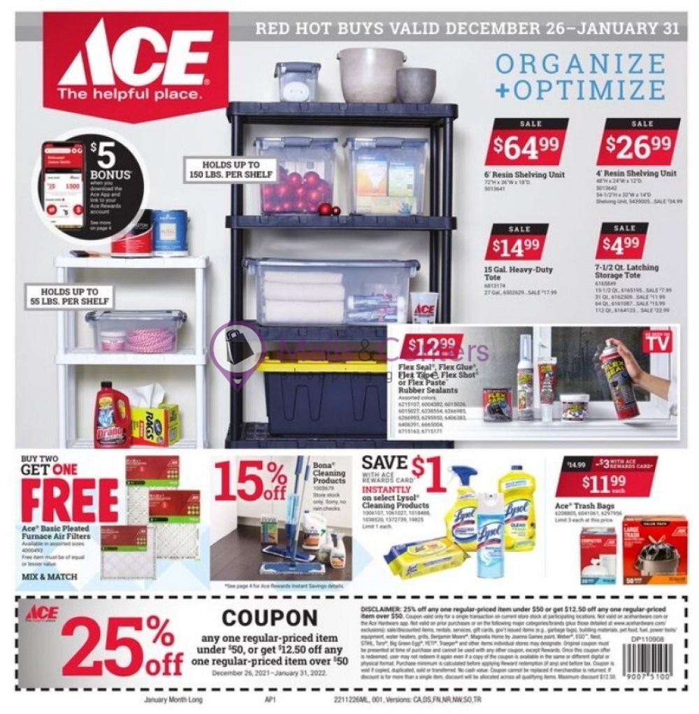 Ace Hardware Weekly ad valid from 12/26/2021 to 01/31/2022 - MallsCenters