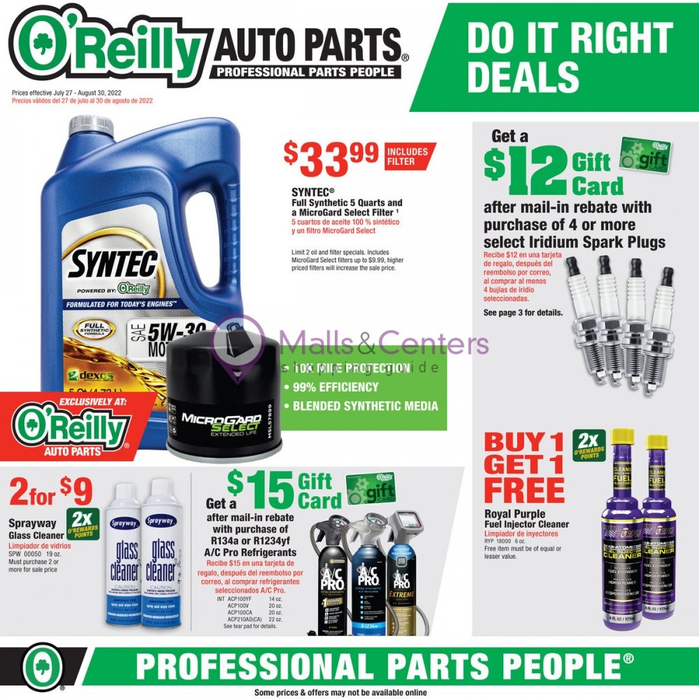 O'Reilly Auto Parts Weekly Ad - sales & flyers specials - MallsCenters