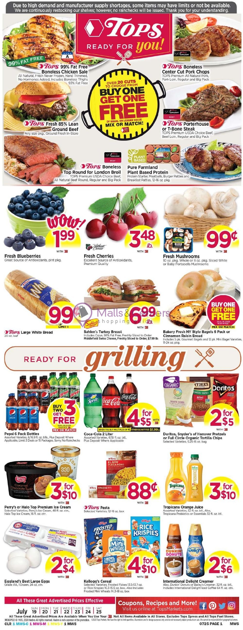 Tops Markets Weekly ad valid from 07/19/2020 to 07/25/2020 - MallsCenters